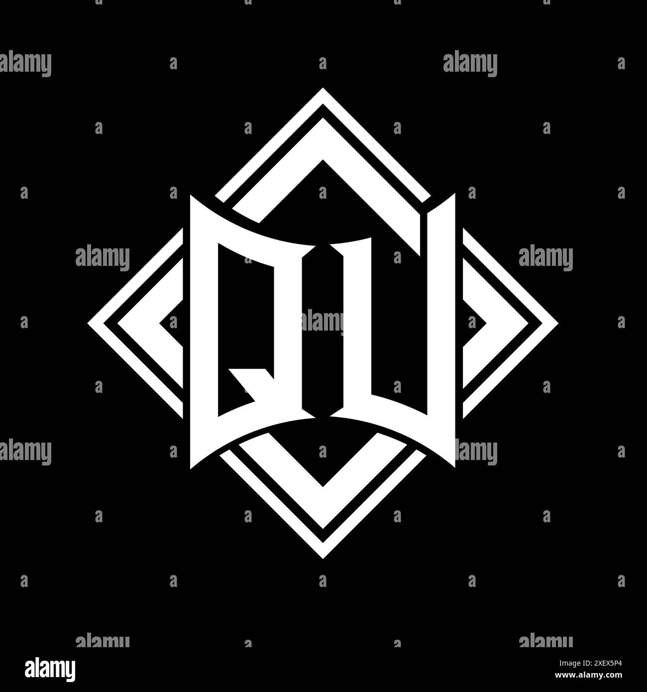 QU Letter logo with abstract shield shape with square white outline on ...