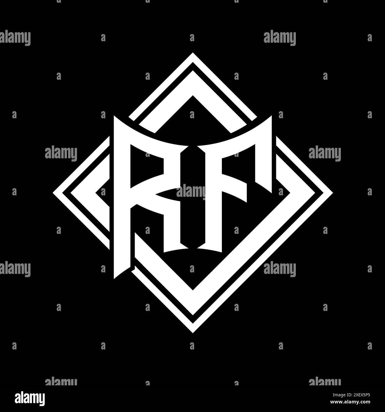 RF Letter logo with abstract shield shape with square white outline on ...