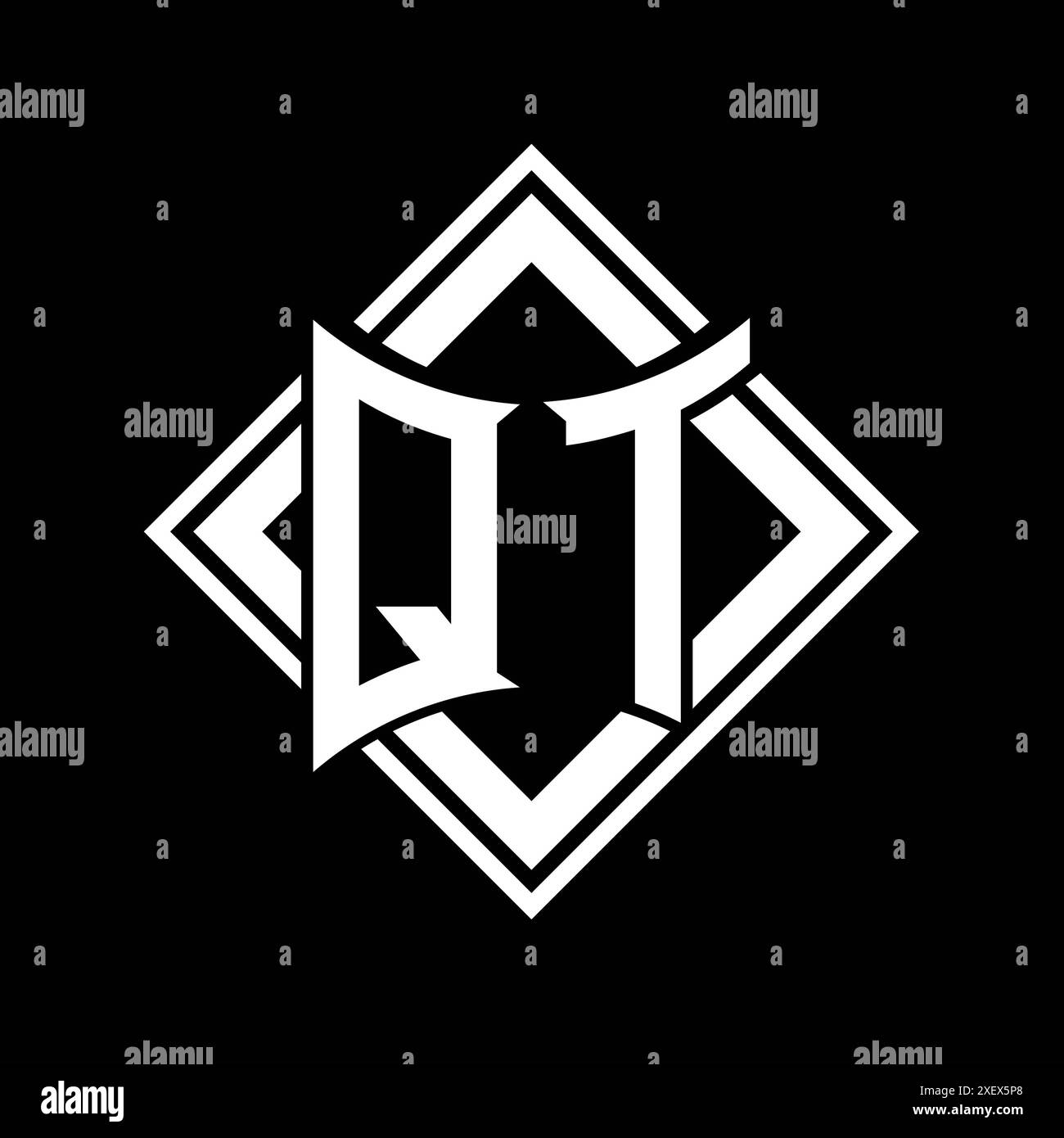 QT Letter logo with abstract shield shape with square white outline on ...