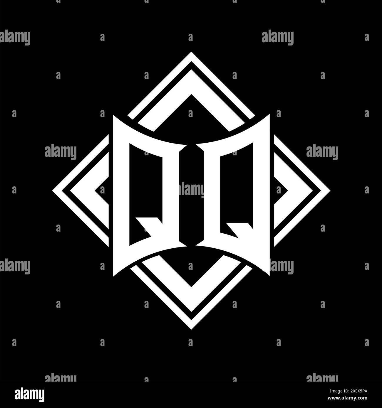 QQ Letter logo with abstract shield shape with square white outline on ...