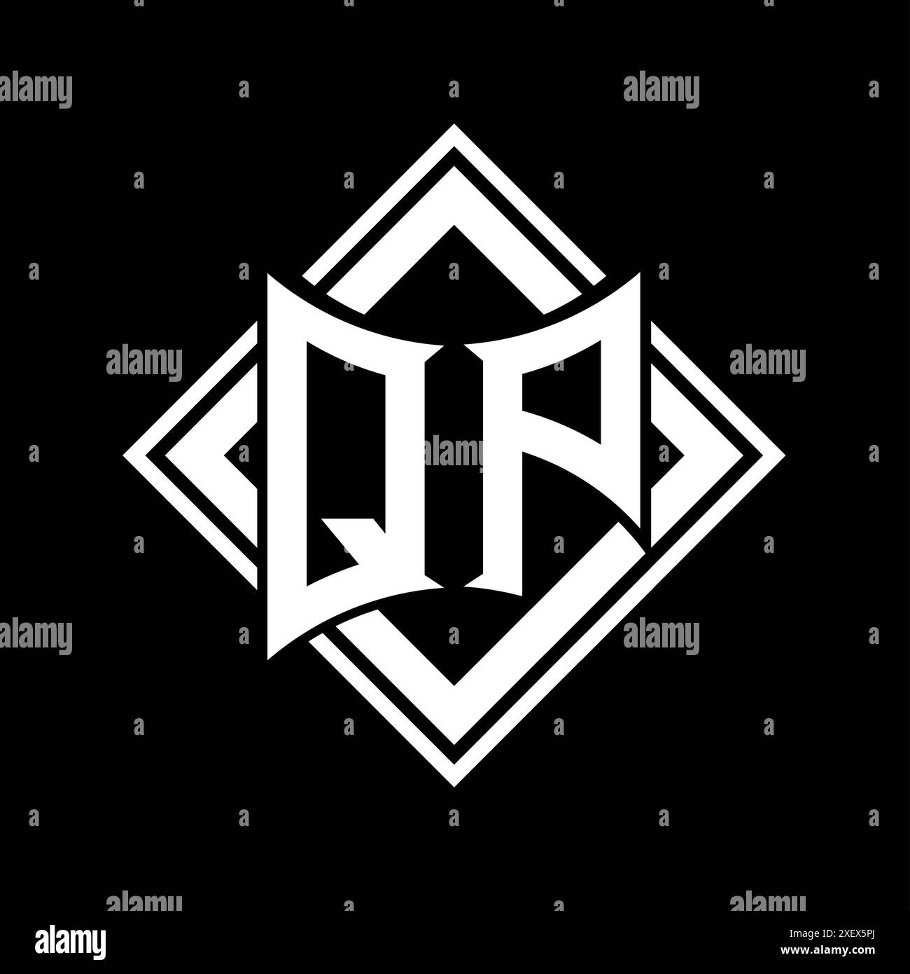 QP Letter logo with abstract shield shape with square white outline on ...