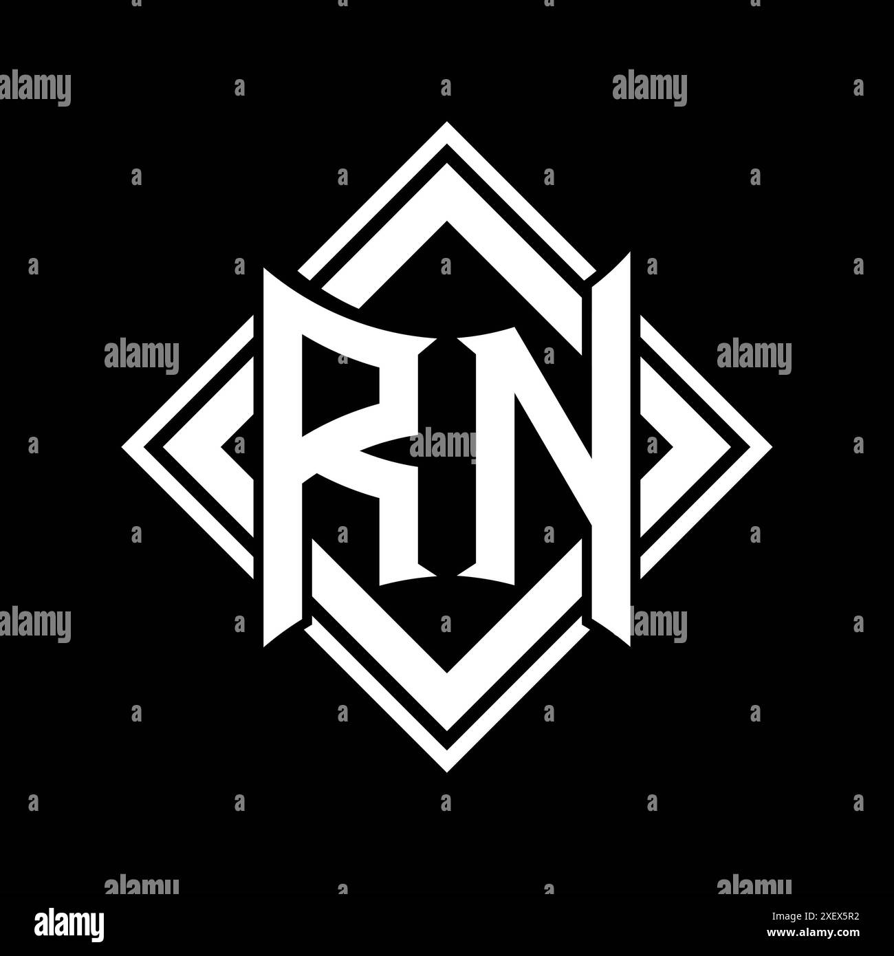RN Letter logo with abstract shield shape with square white outline on ...