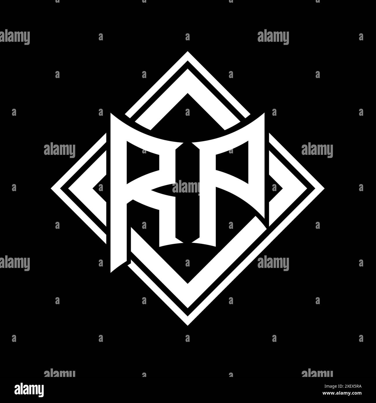 RP Letter logo with abstract shield shape with square white outline on ...