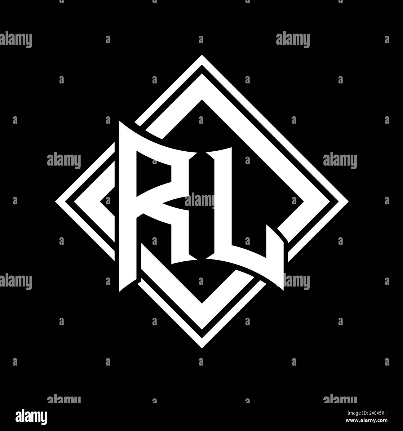 RL Letter logo with abstract shield shape with square white outline on ...