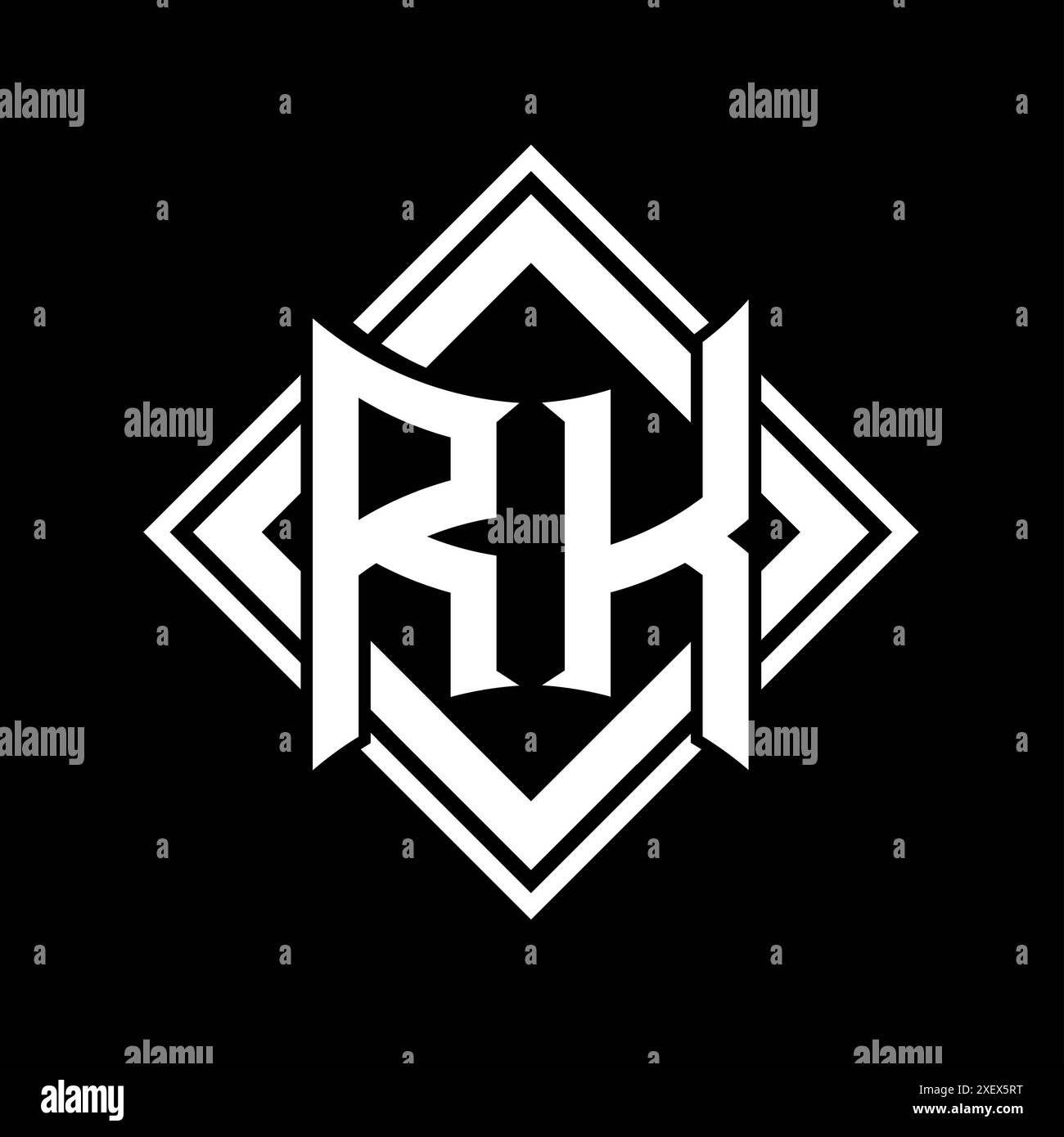 RK Letter logo with abstract shield shape with square white outline on ...