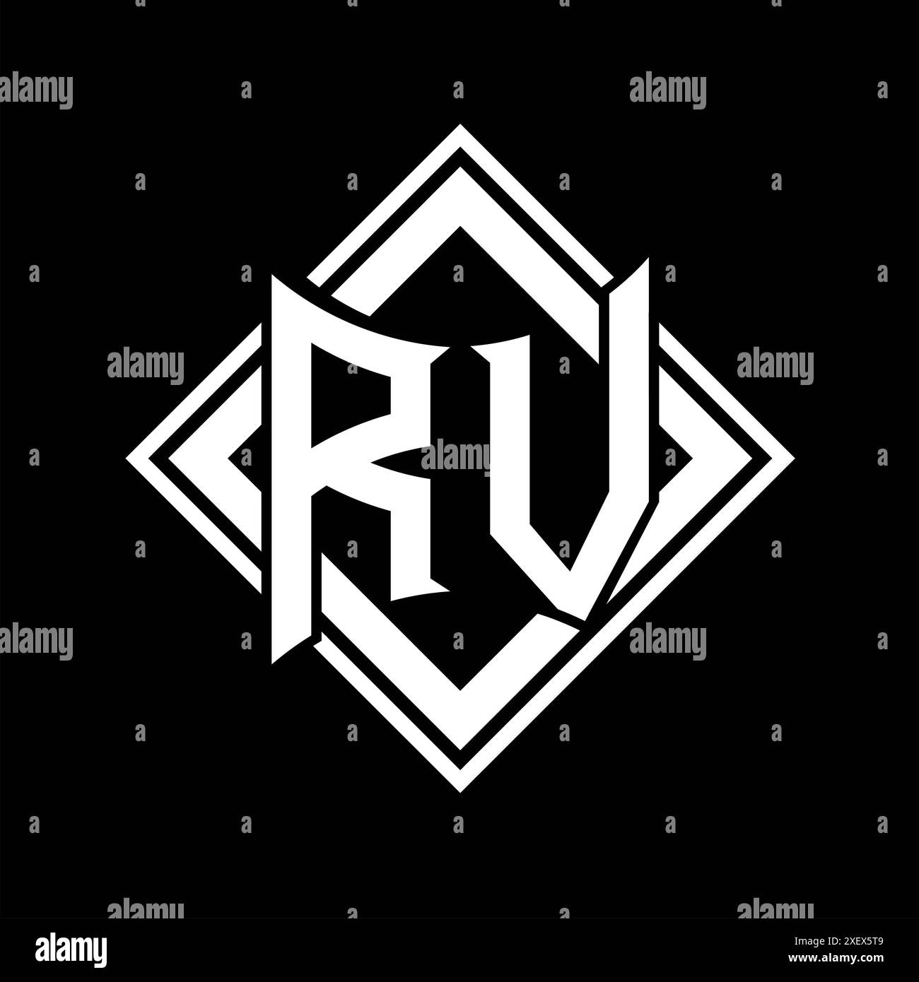 RV Letter logo with abstract shield shape with square white outline on ...