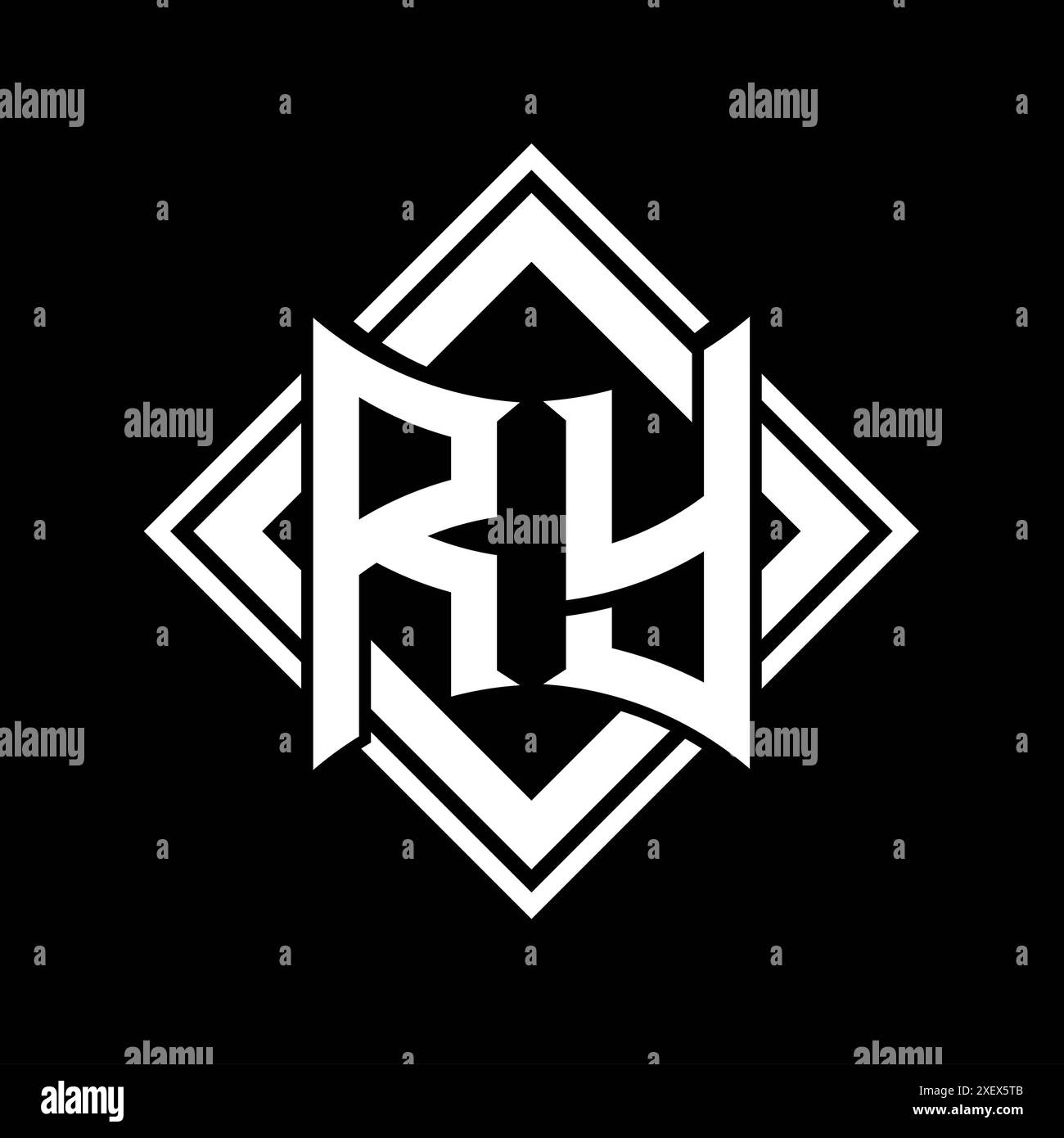RY Letter logo with abstract shield shape with square white outline on ...