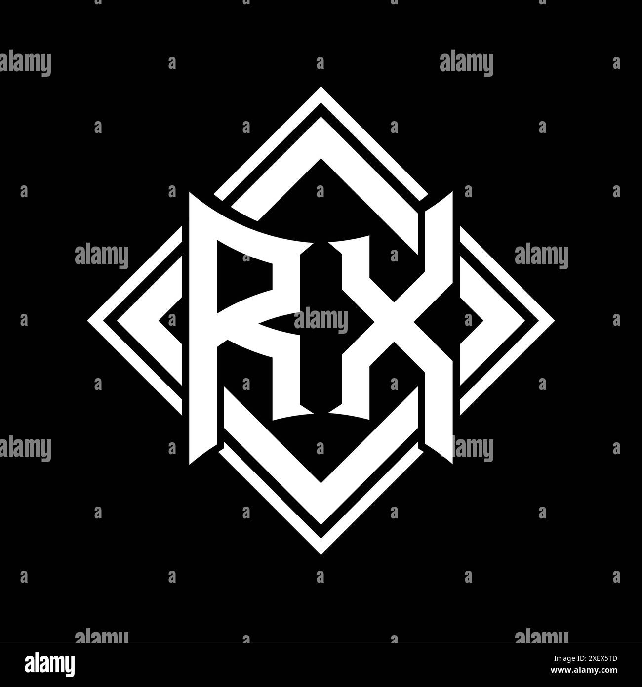 RX Letter logo with abstract shield shape with square white outline on ...