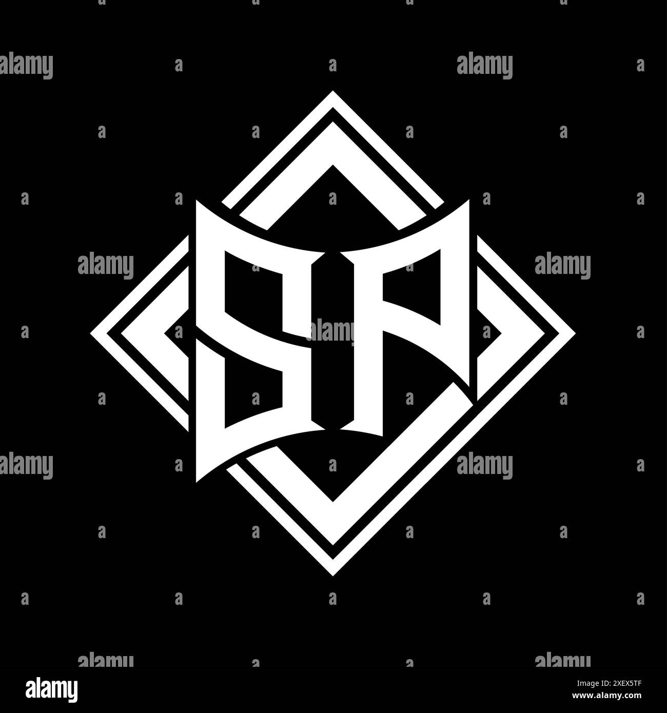 SP Letter logo with abstract shield shape with square white outline on ...