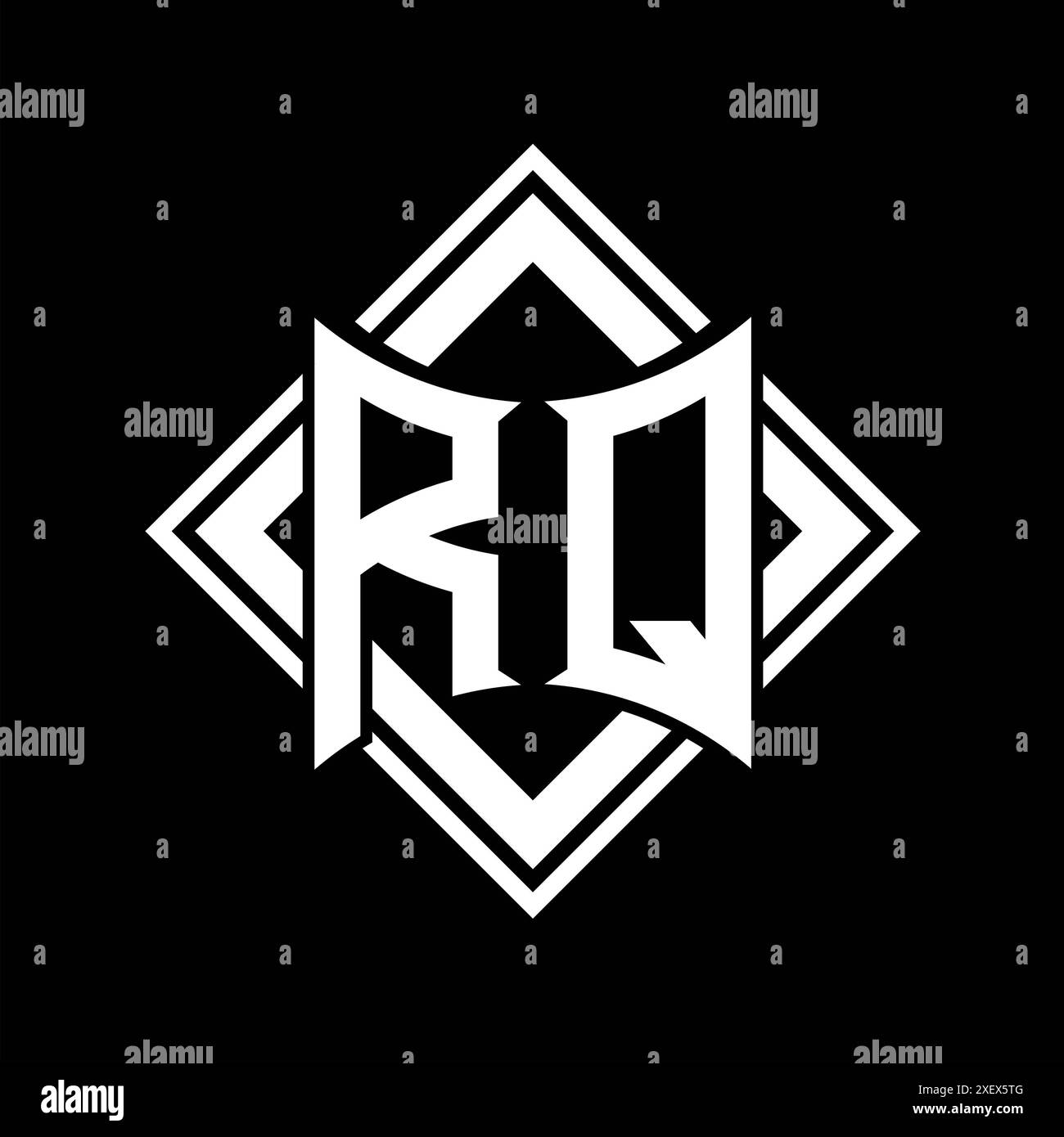RQ Letter logo with abstract shield shape with square white outline on ...
