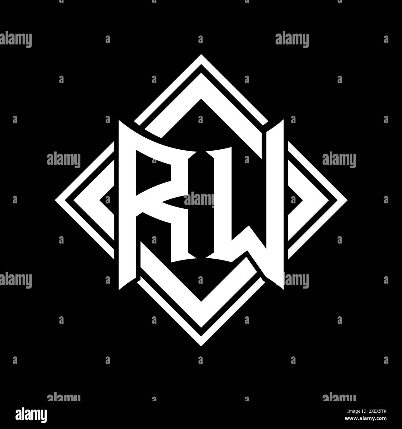 RW Letter logo with abstract shield shape with square white outline on ...