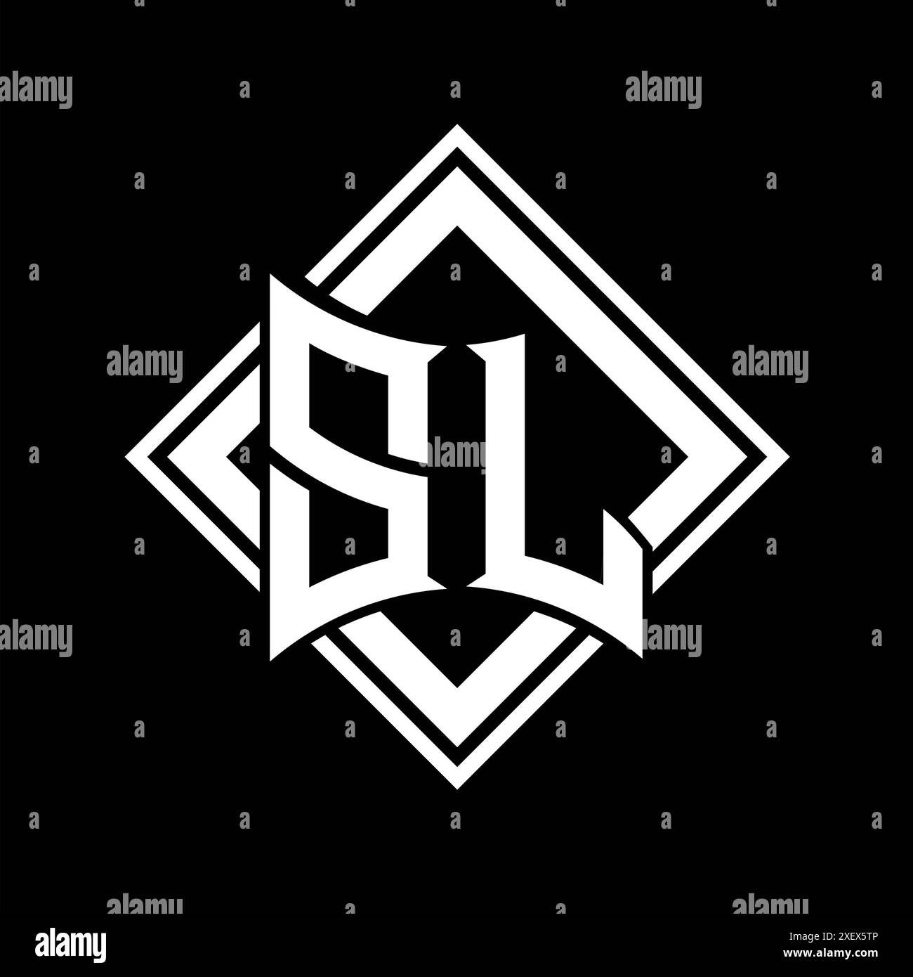 SL Letter logo with abstract shield shape with square white outline on ...
