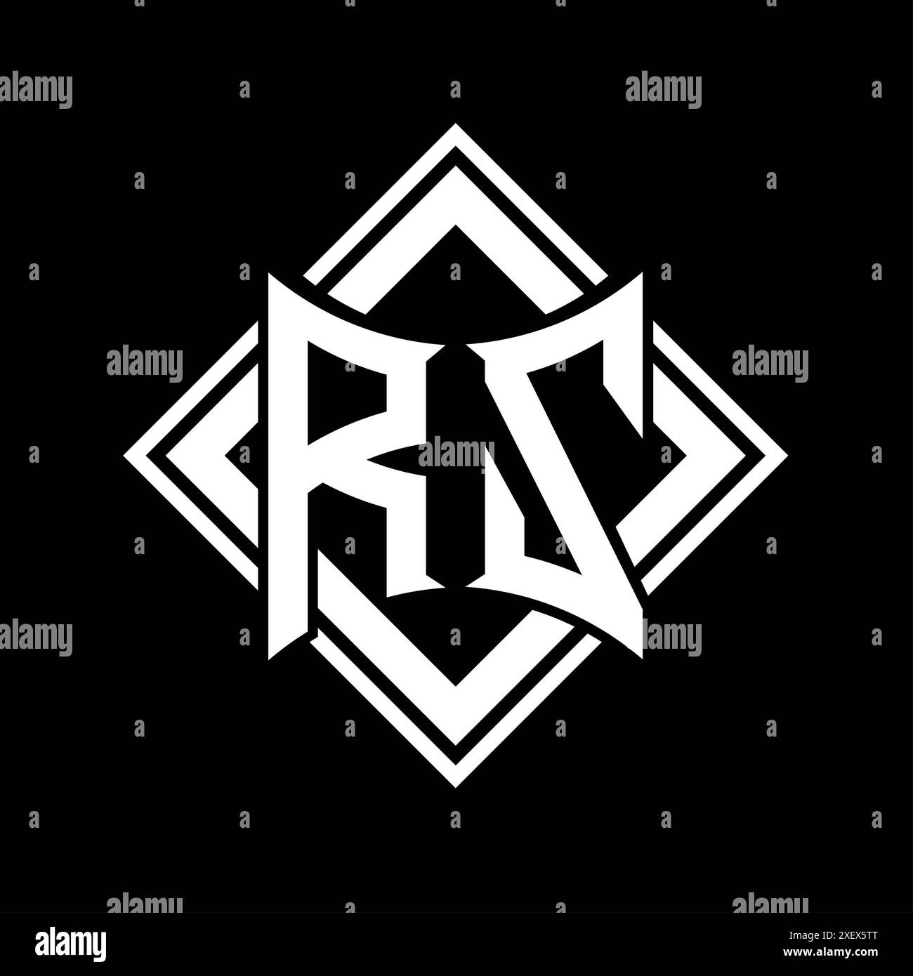 RZ Letter logo with abstract shield shape with square white outline on ...