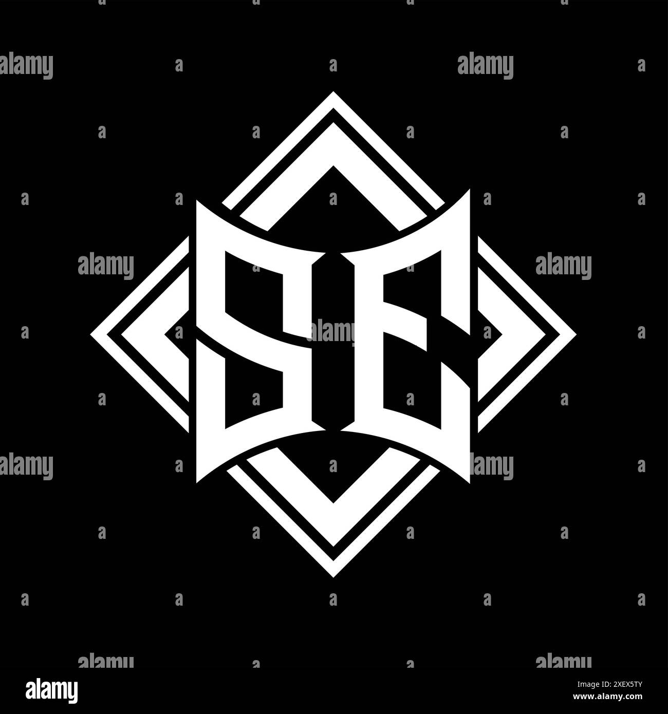 SE Letter logo with abstract shield shape with square white outline on ...