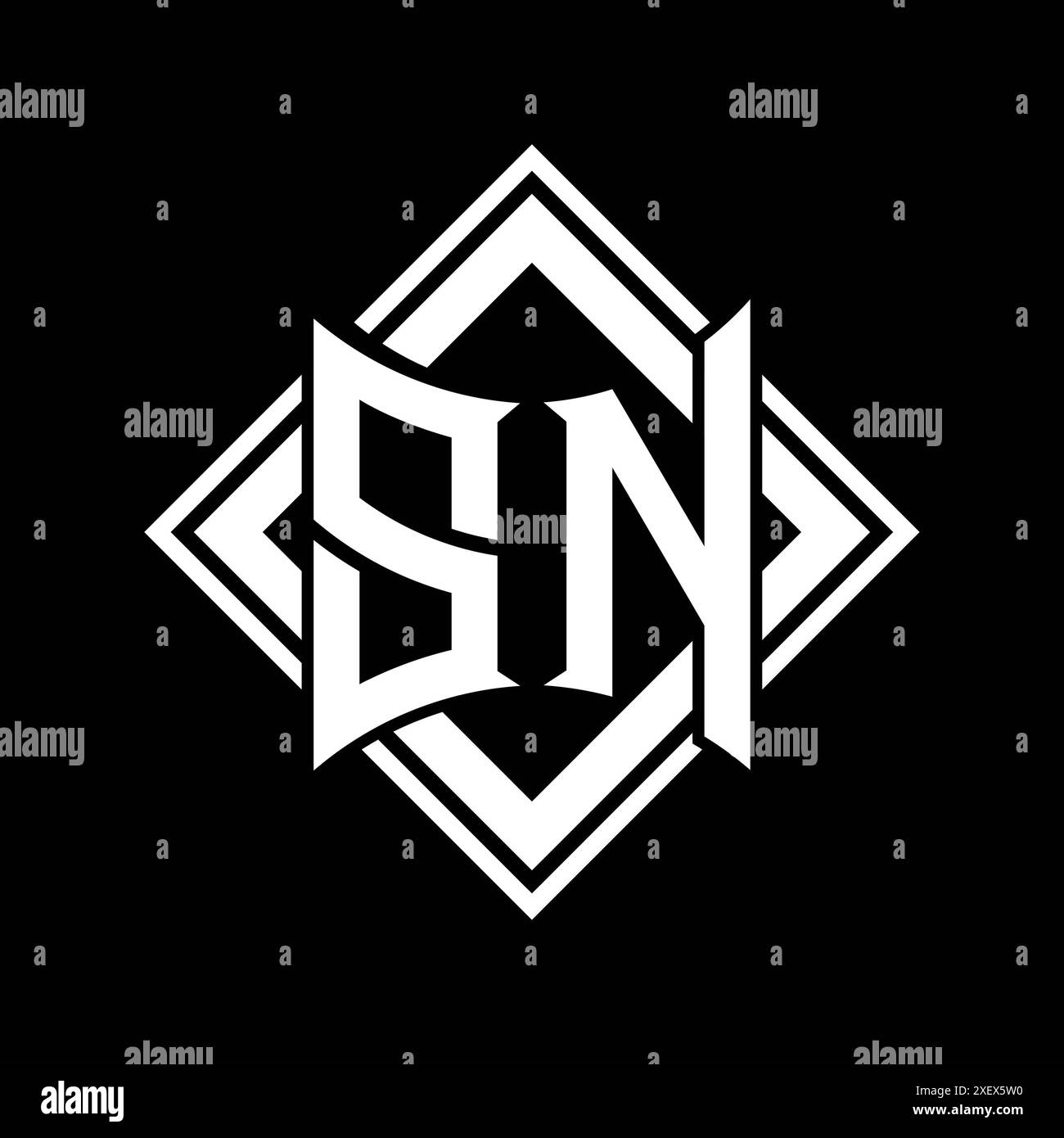 SN Letter logo with abstract shield shape with square white outline on ...