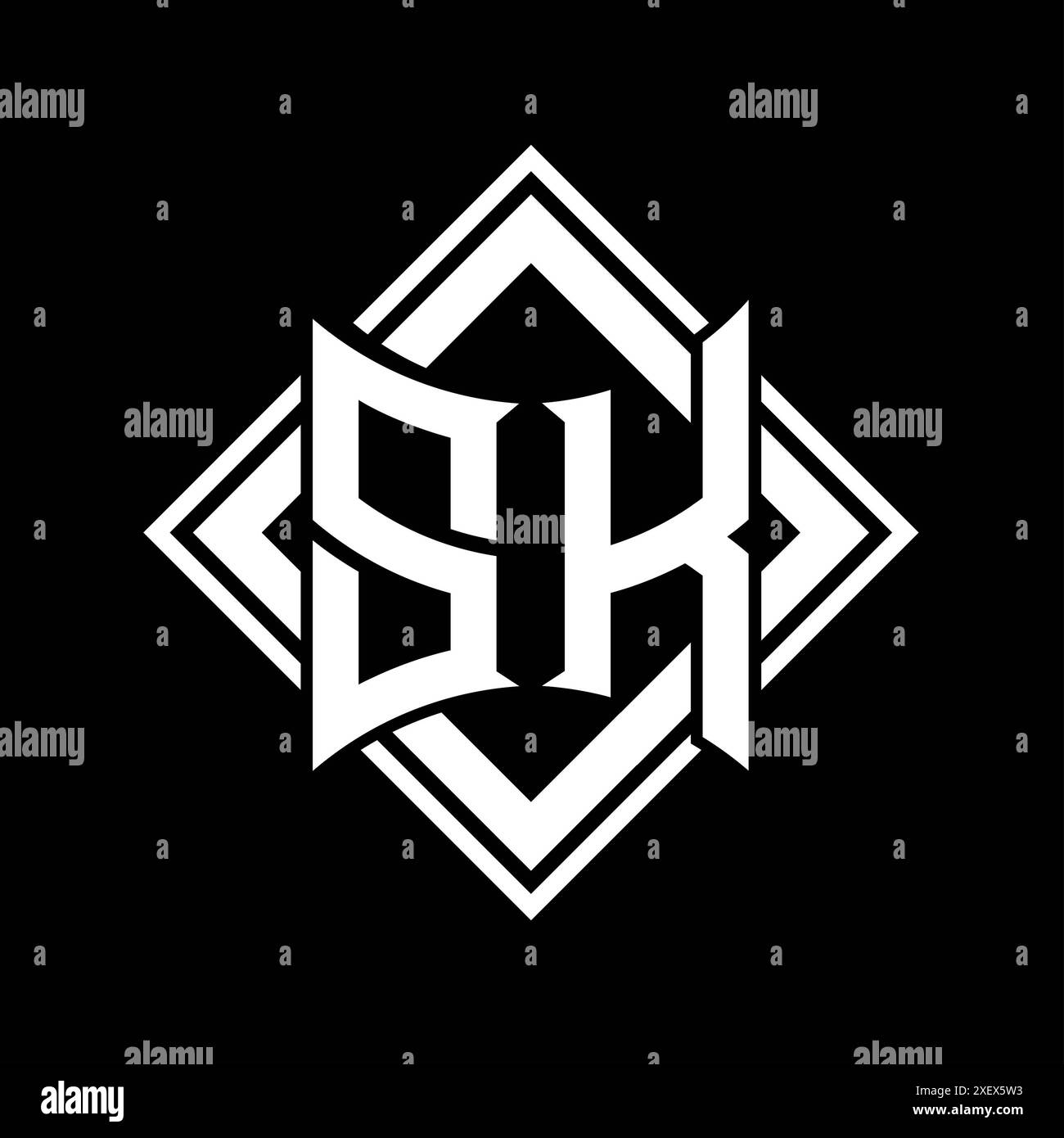 SK Letter logo with abstract shield shape with square white outline on ...