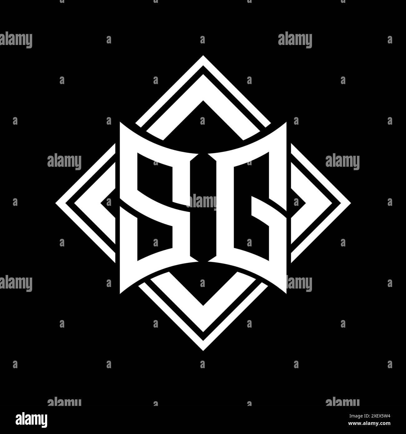 SG Letter logo with abstract shield shape with square white outline on ...