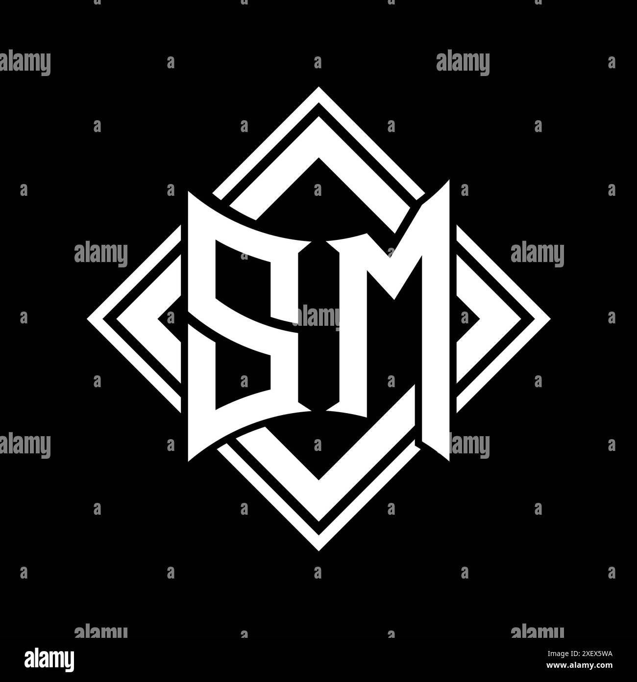 SM Letter logo with abstract shield shape with square white outline on ...