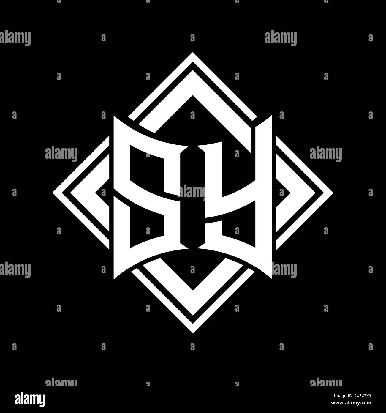SY Letter logo with abstract shield shape with square white outline on ...