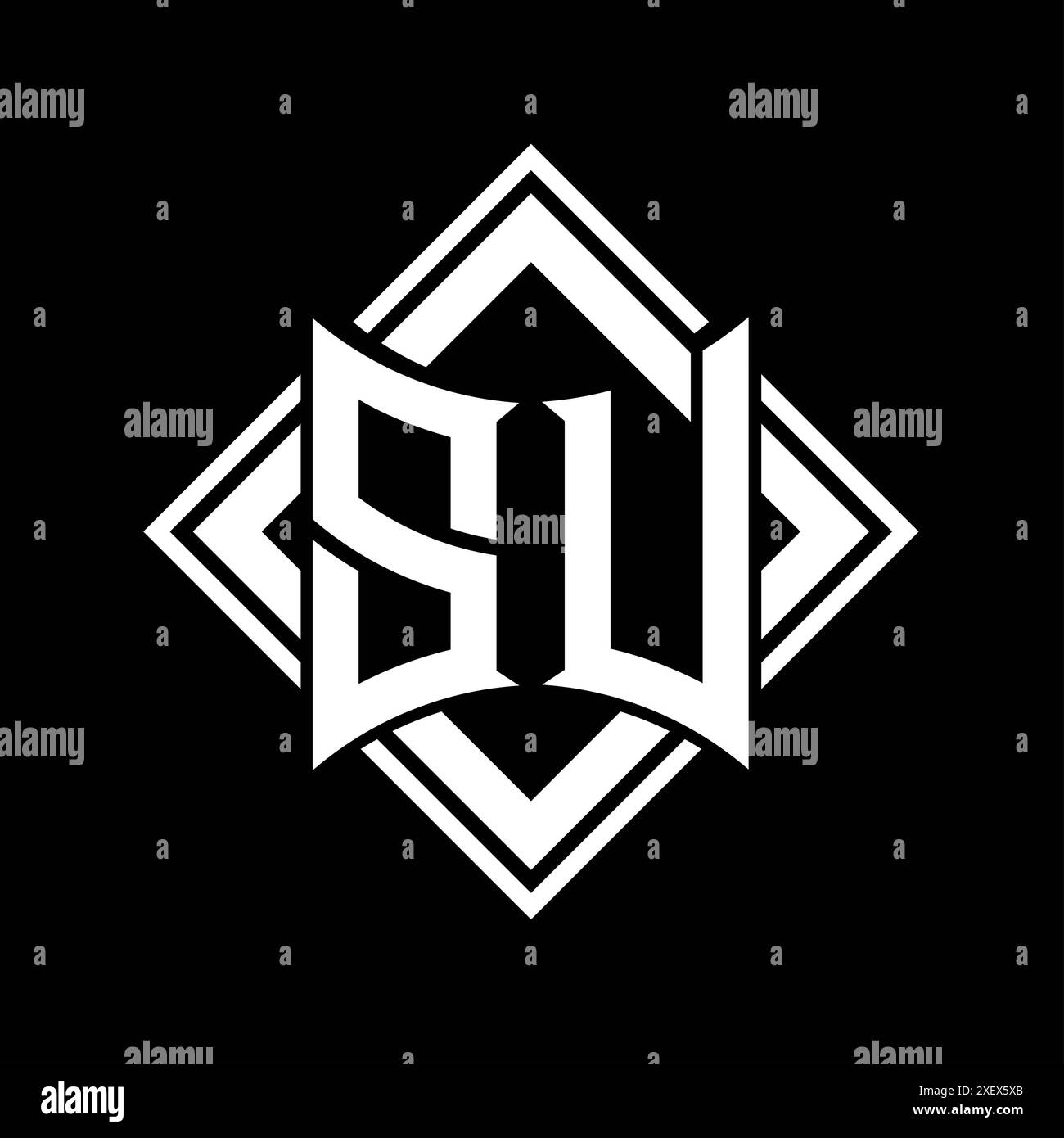 SU Letter logo with abstract shield shape with square white outline on ...