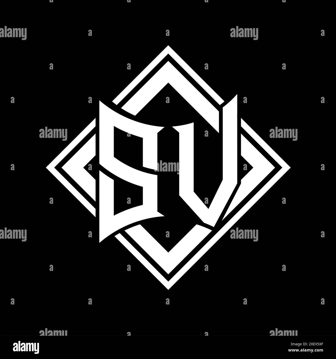 SV Letter logo with abstract shield shape with square white outline on ...