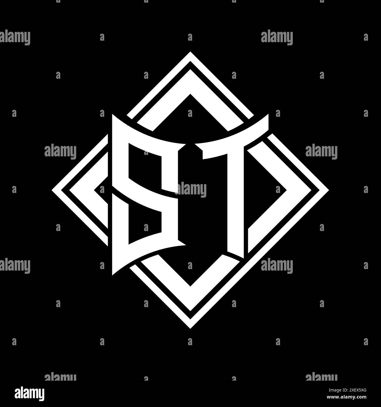 ST Letter logo with abstract shield shape with square white outline on ...