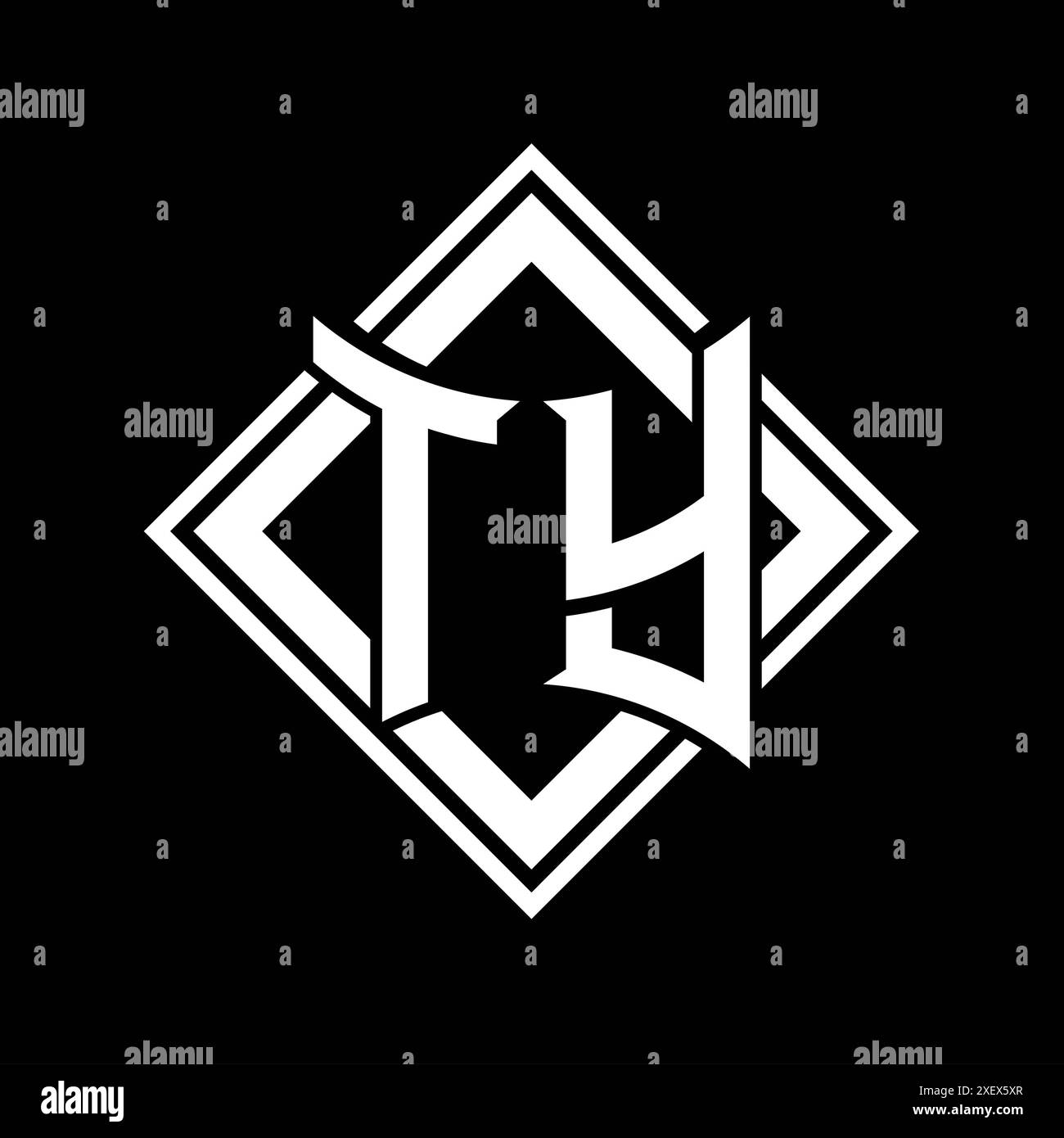 TY Letter logo with abstract shield shape with square white outline on ...