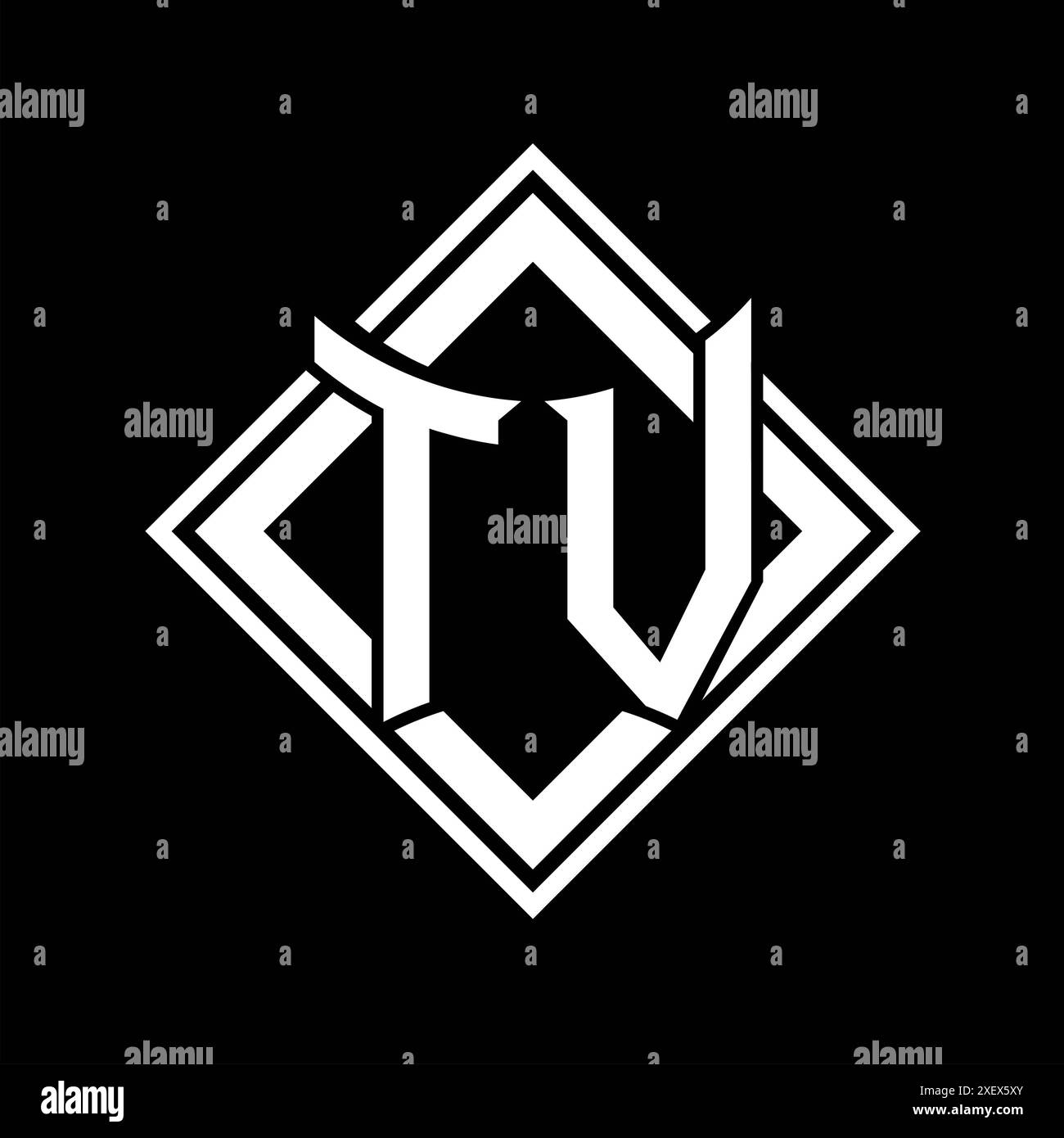 TV Letter logo with abstract shield shape with square white outline on ...