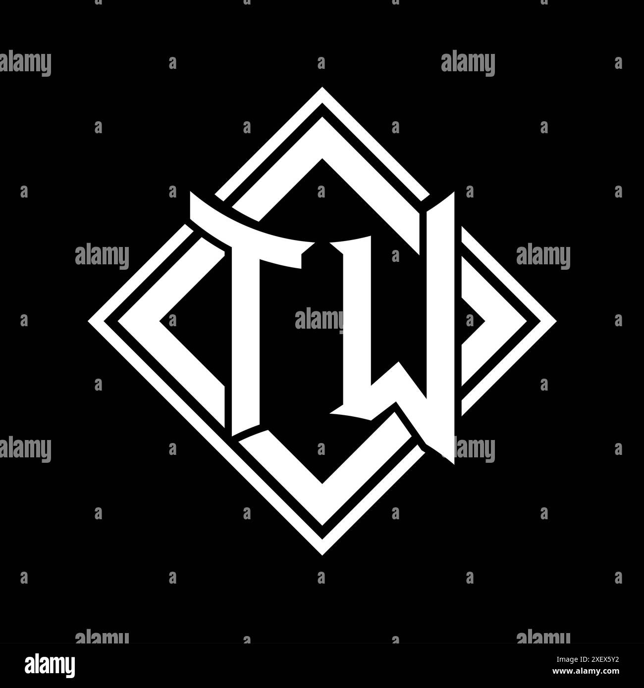 TW Letter logo with abstract shield shape with square white outline on ...