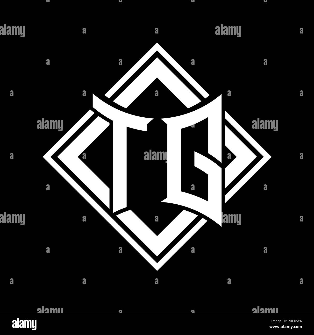 TG Letter logo with abstract shield shape with square white outline on ...