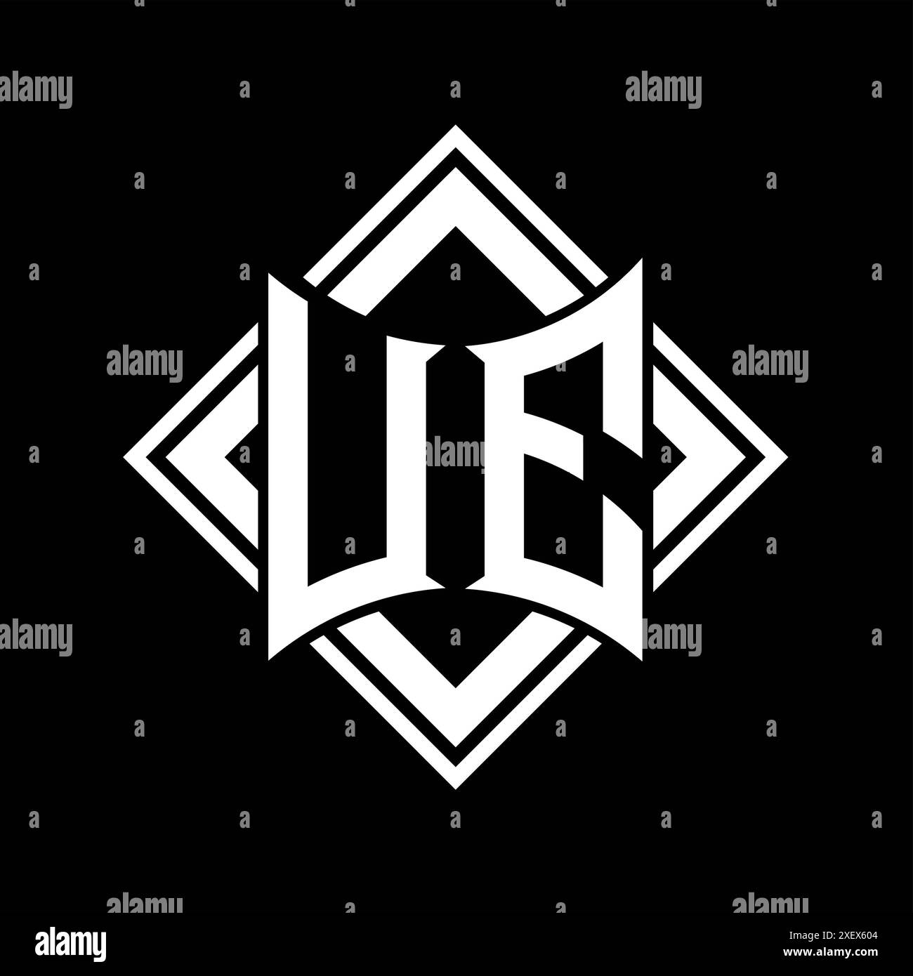 UE Letter logo with abstract shield shape with square white outline on ...