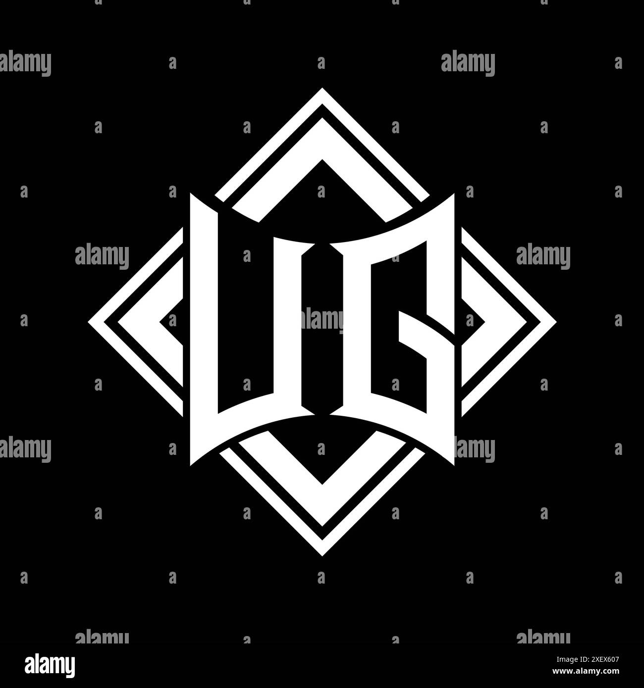 UG Letter logo with abstract shield shape with square white outline on ...