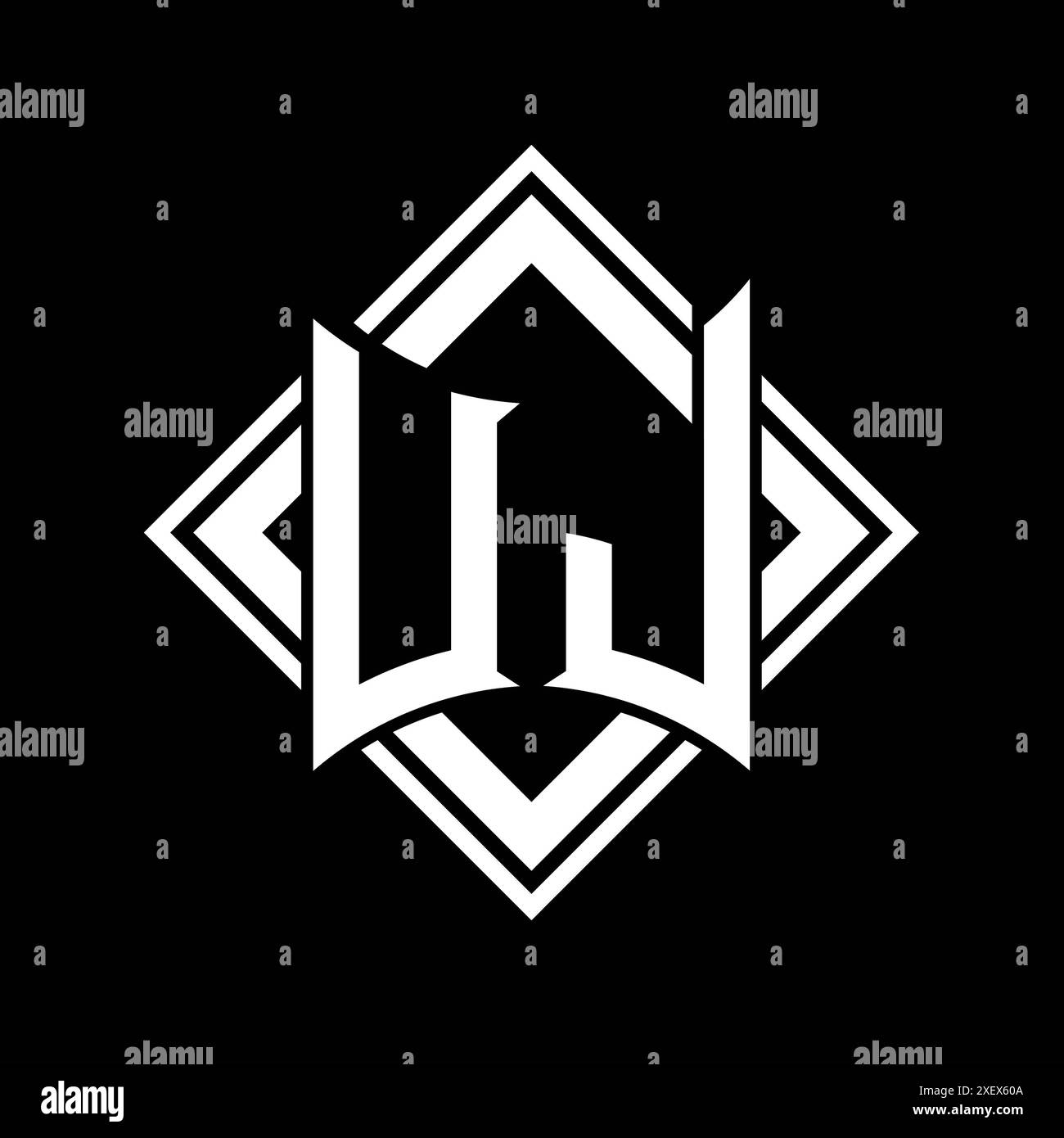 UJ Letter logo with abstract shield shape with square white outline on ...