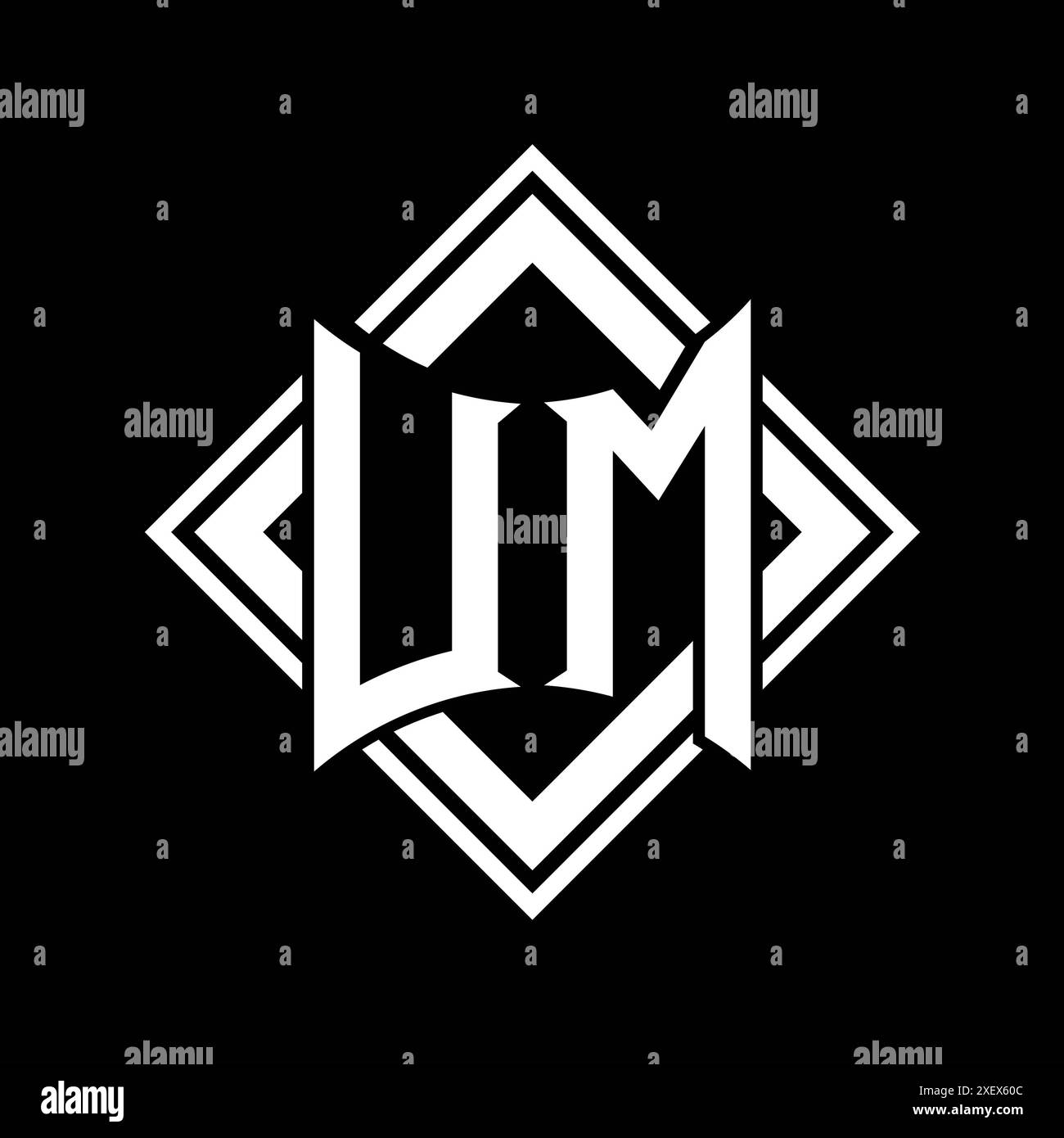 UM Letter logo with abstract shield shape with square white outline on ...