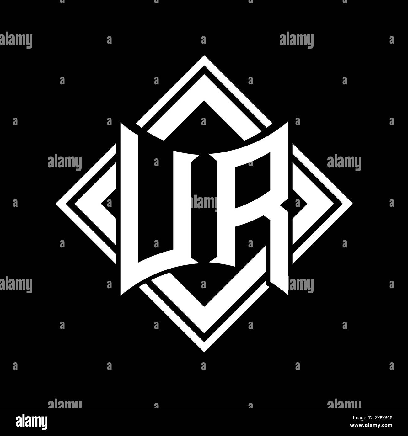 UR Letter logo with abstract shield shape with square white outline on ...