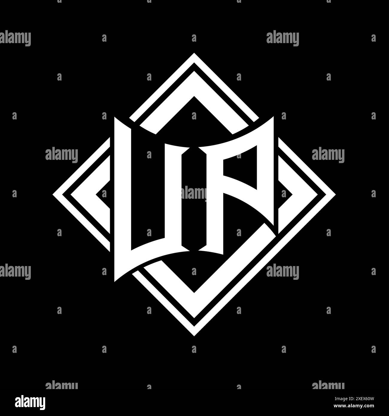 UP Letter logo with abstract shield shape with square white outline on ...