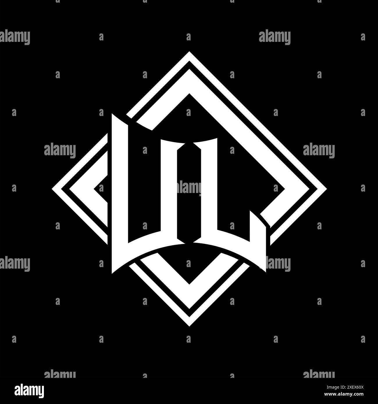 UL Letter logo with abstract shield shape with square white outline on ...