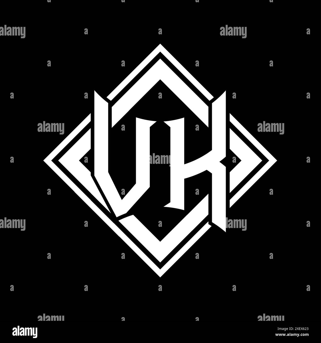 VK Letter logo with abstract shield shape with square white outline on ...