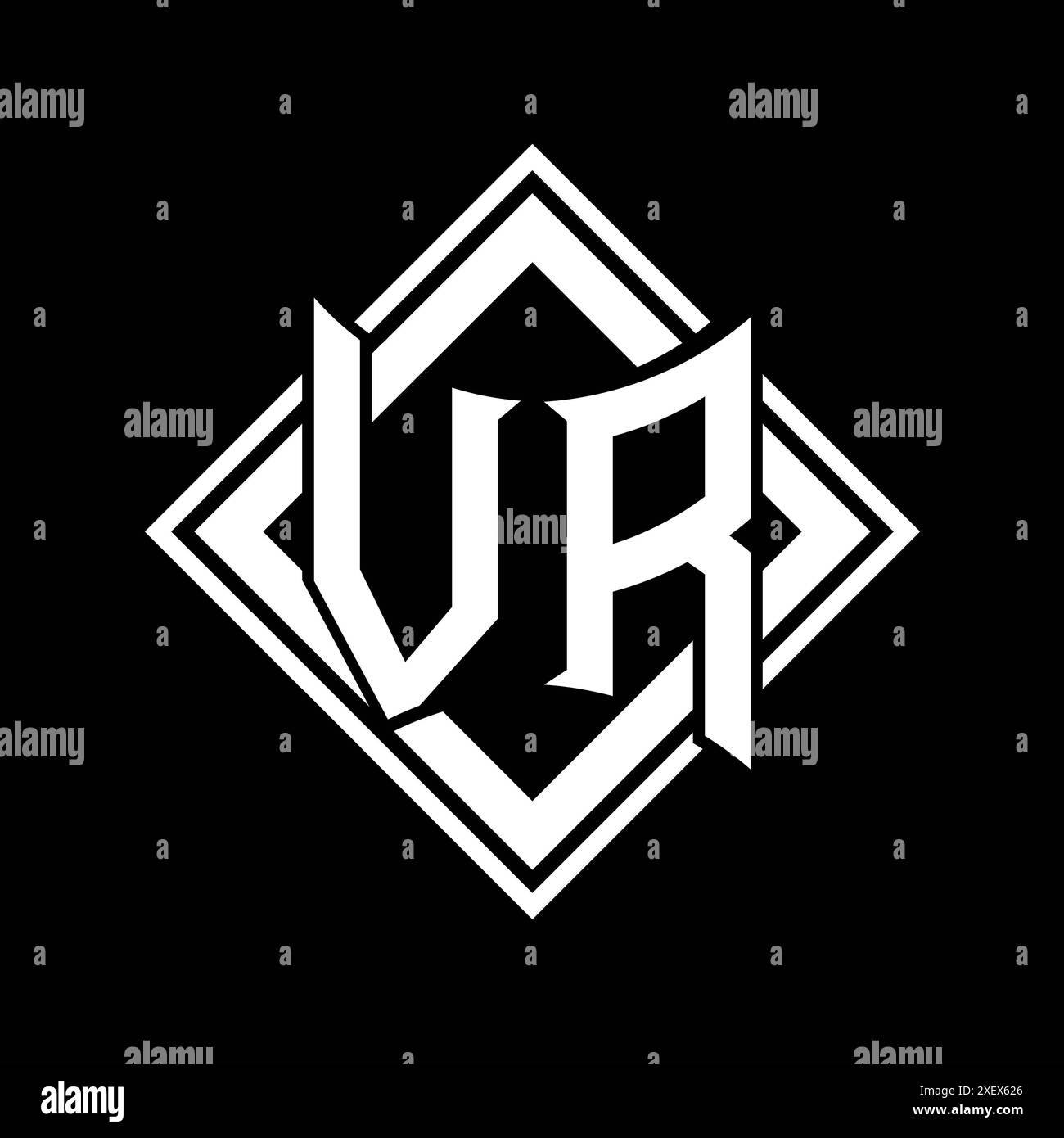 VR Letter logo with abstract shield shape with square white outline on ...