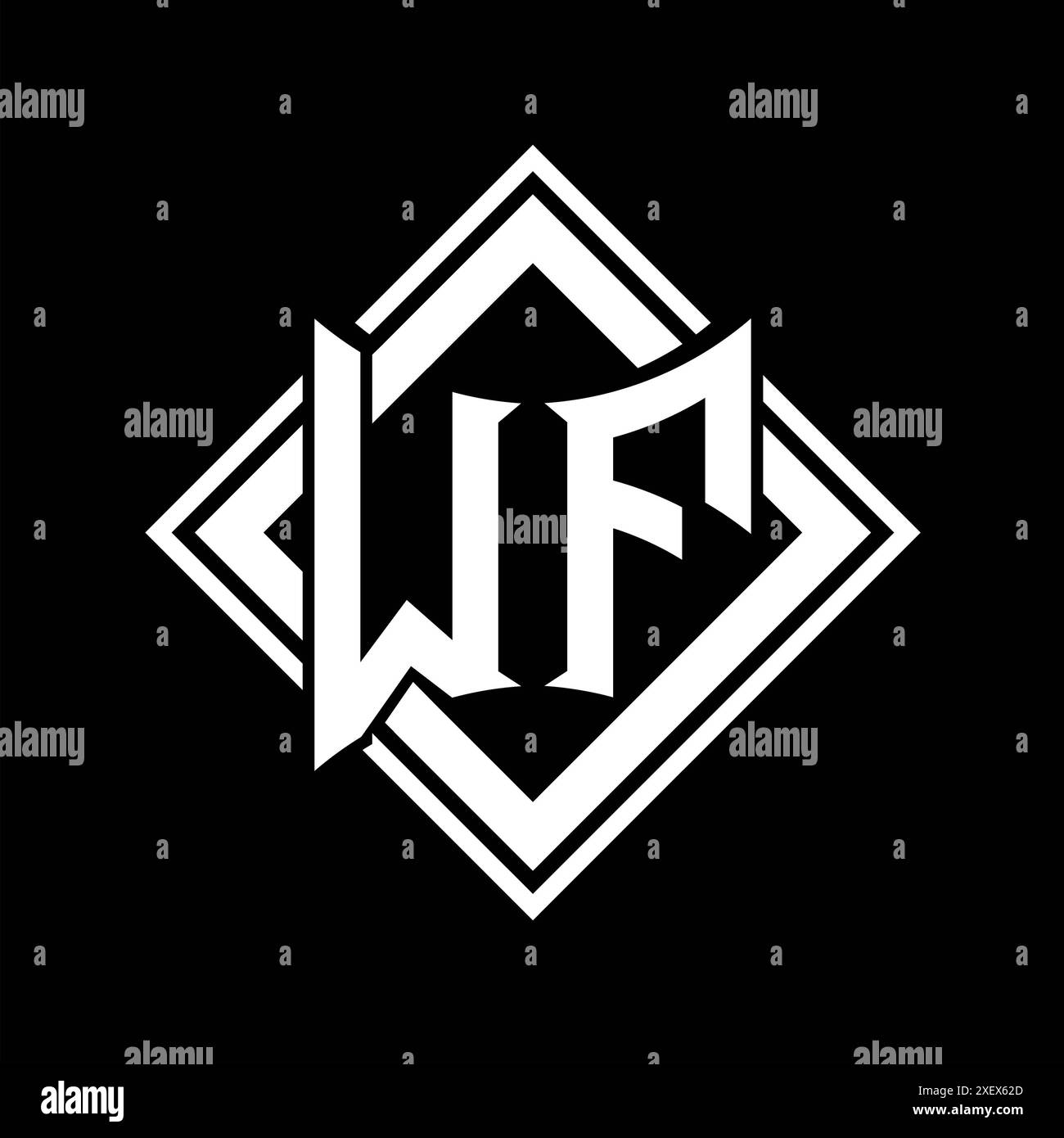 WF Letter logo with abstract shield shape with square white outline on ...