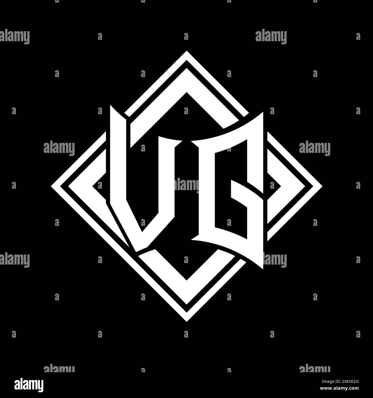 VG Letter logo with abstract shield shape with square white outline on ...