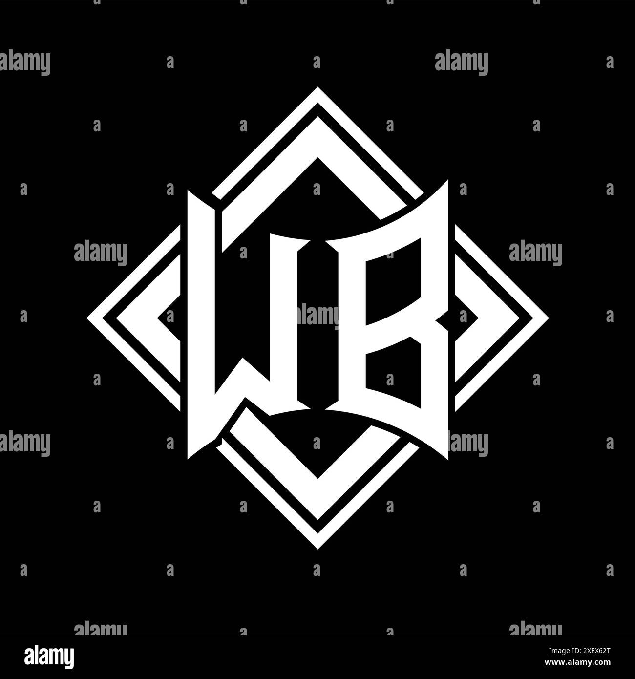 WB Letter logo with abstract shield shape with square white outline on ...