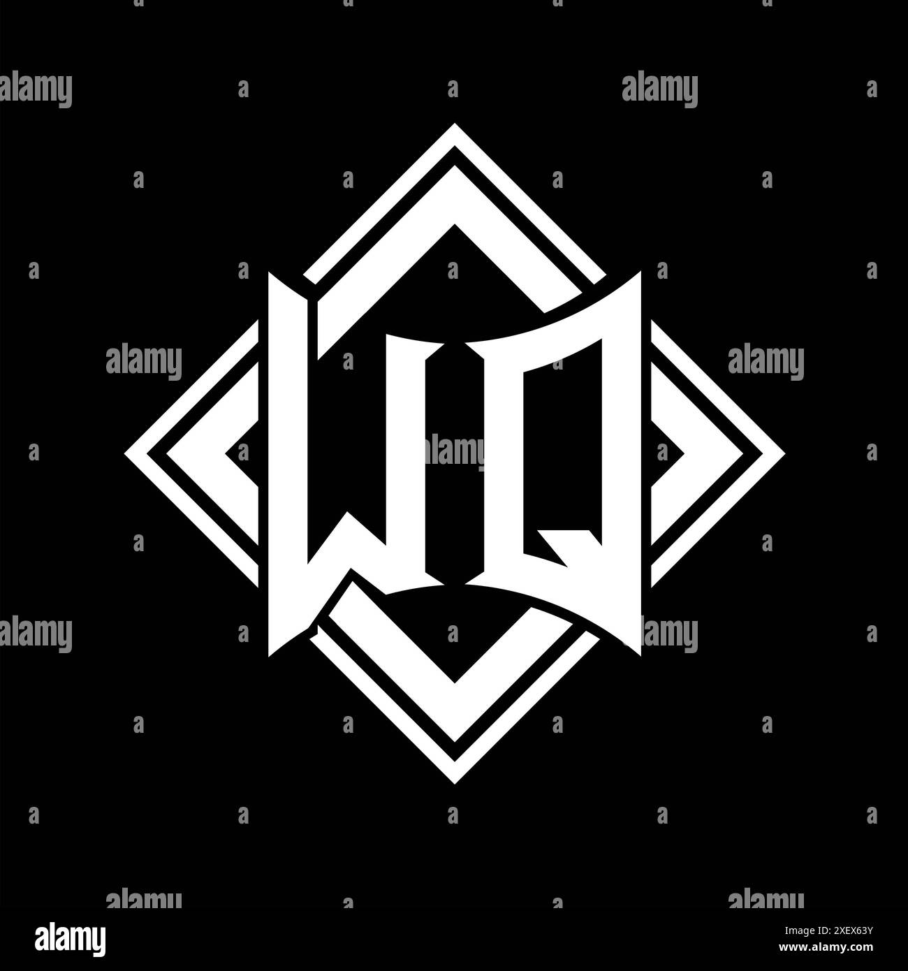 WQ Letter logo with abstract shield shape with square white outline on ...