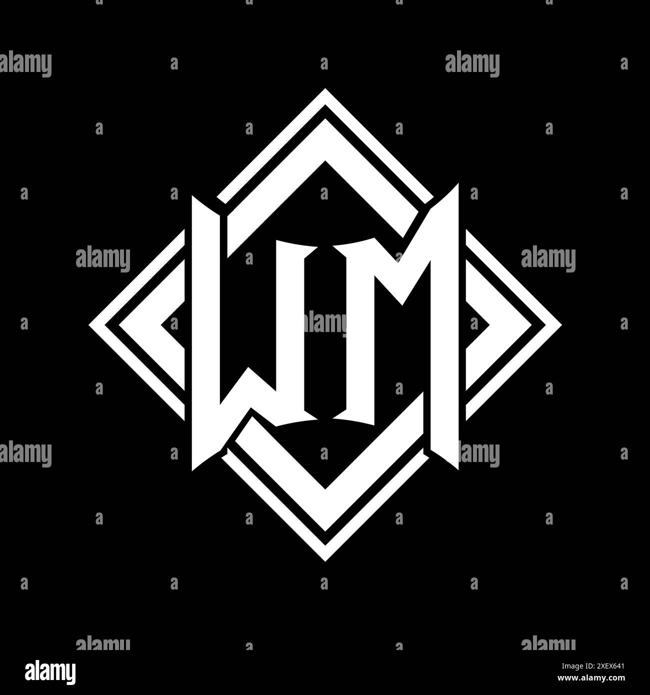 WM Letter logo with abstract shield shape with square white outline on ...