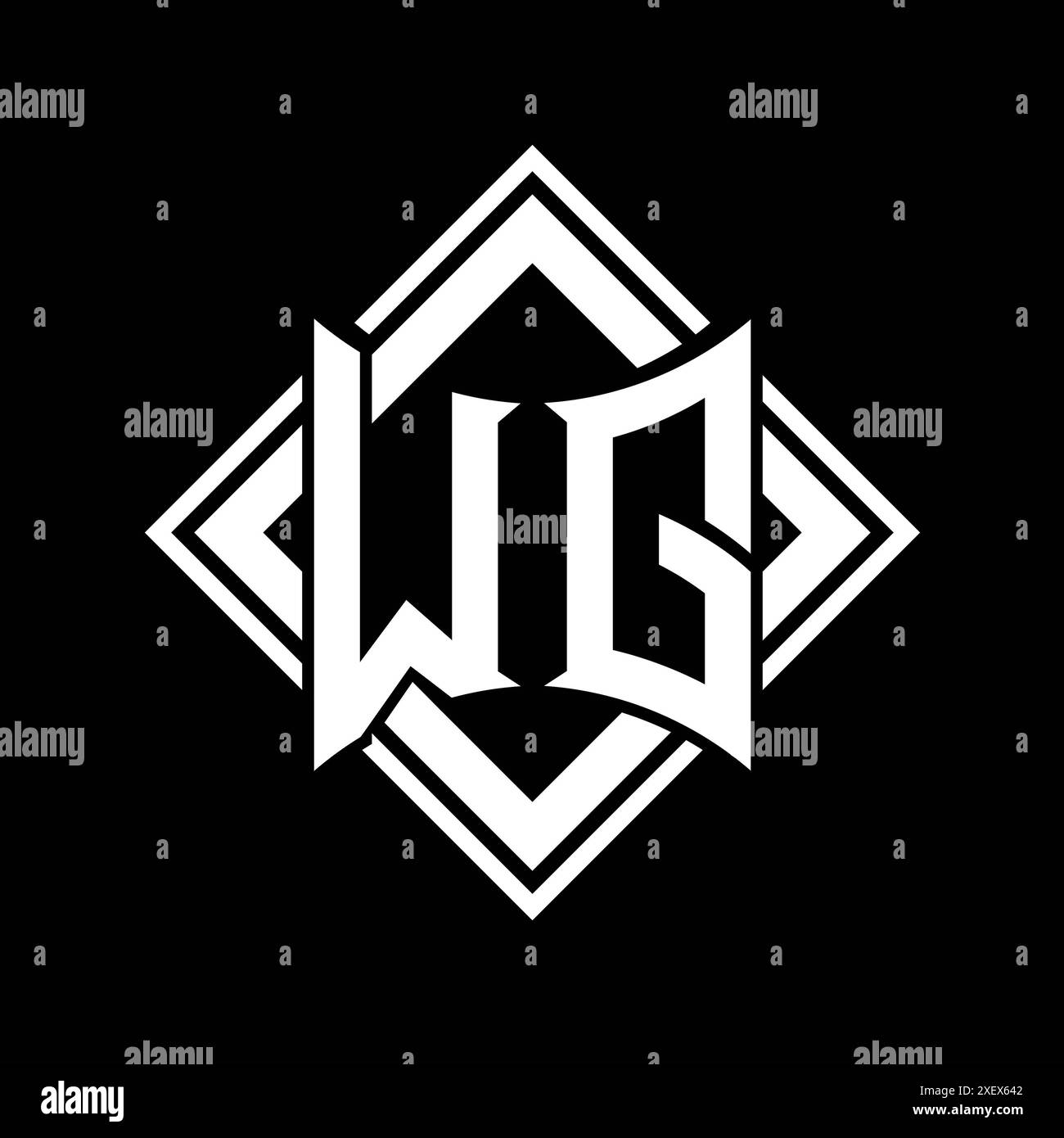 WG Letter logo with abstract shield shape with square white outline on ...