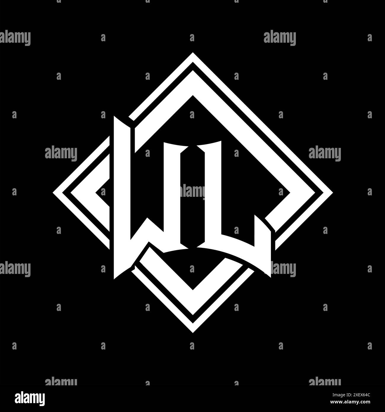 WL Letter logo with abstract shield shape with square white outline on ...