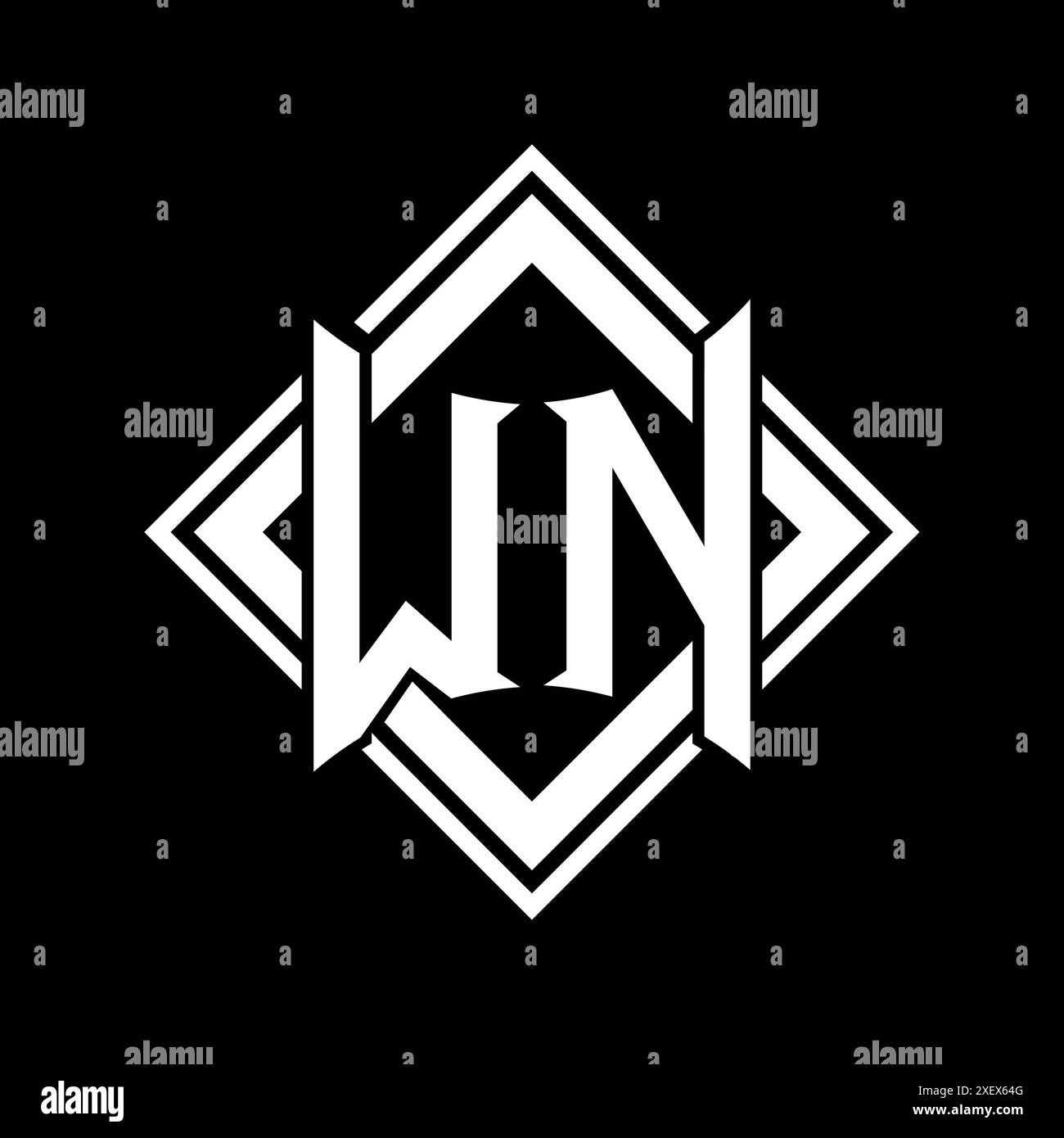 WN Letter logo with abstract shield shape with square white outline on ...