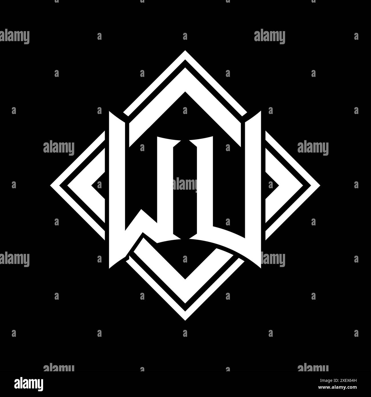 WU Letter logo with abstract shield shape with square white outline on ...