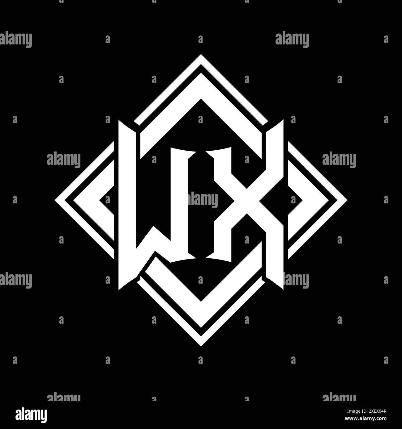 WX Letter logo with abstract shield shape with square white outline on ...