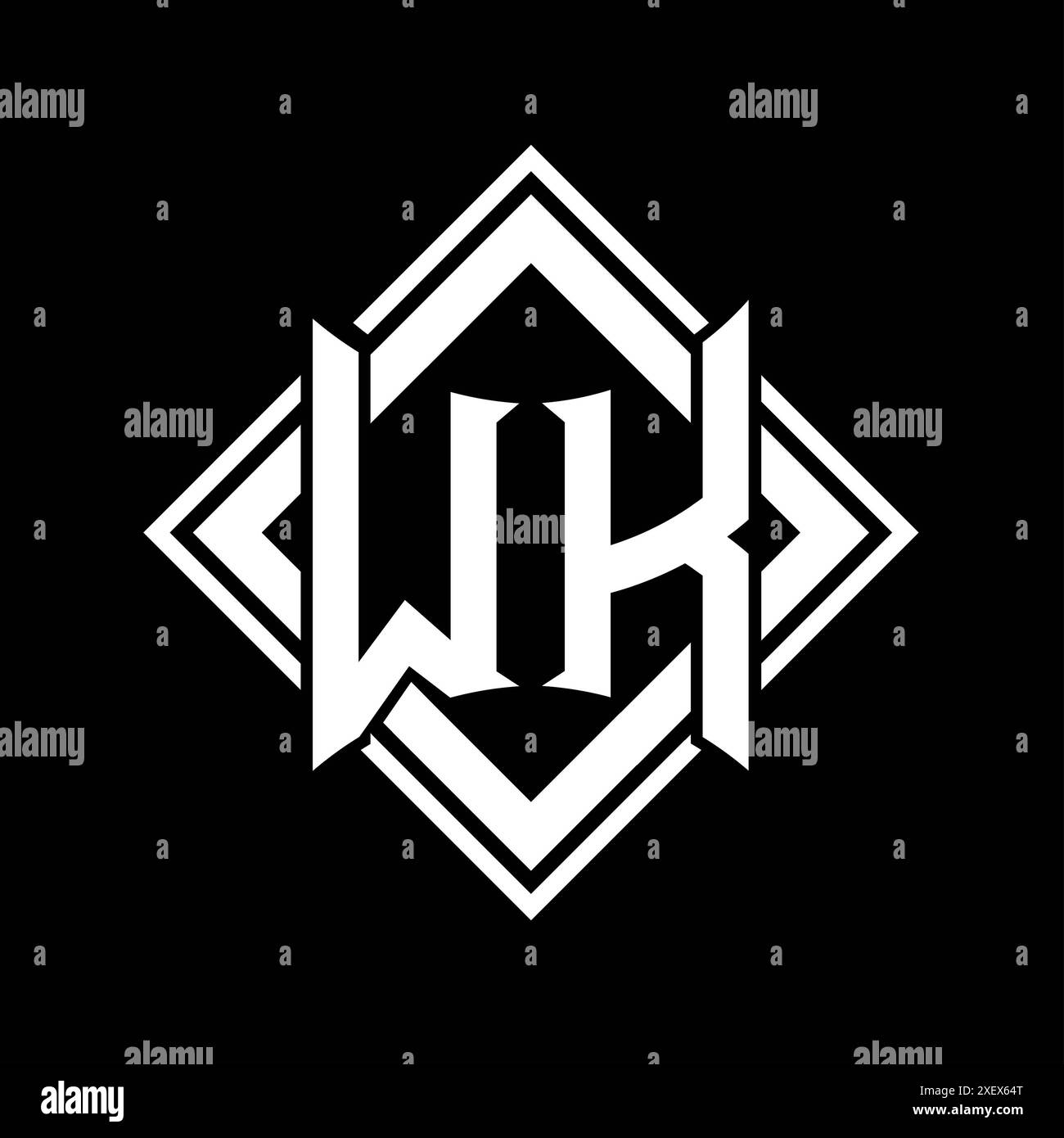 WK Letter logo with abstract shield shape with square white outline on ...